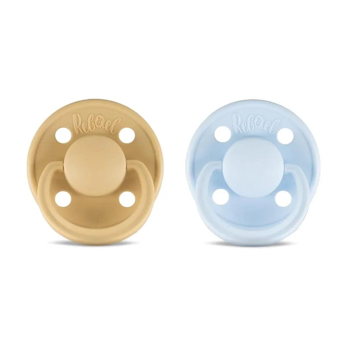 Rabael Mono Natural Rubber Round Pacifiers, 2pk - Almond/Tiny Sky (2 ...