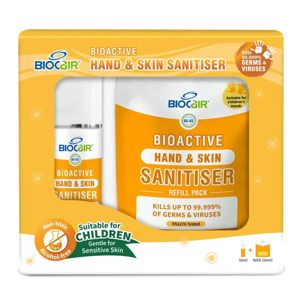 BioCair BioActive Hand & Skin Sanitiser Set, 50ml + 90ml Refill (Exp 05 ...