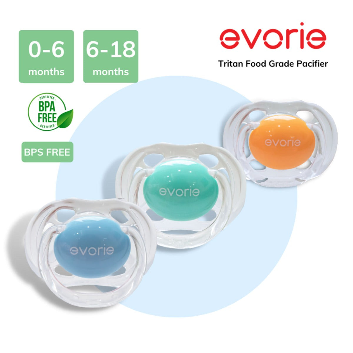 Evorie Tritan Pacifier, 6-18M (3 Colors) | Pupsik Singapore
